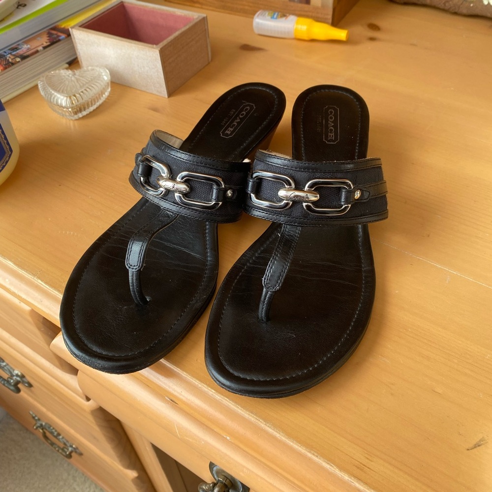Coach Black Virginia Wedge Leather Sandals Women’s Si… - Gem